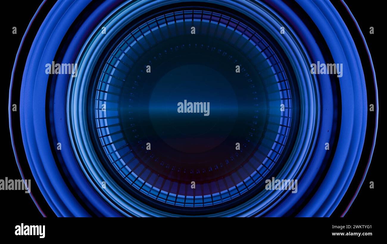 A close-up of a camera lens with multi-colored light painting effects ...