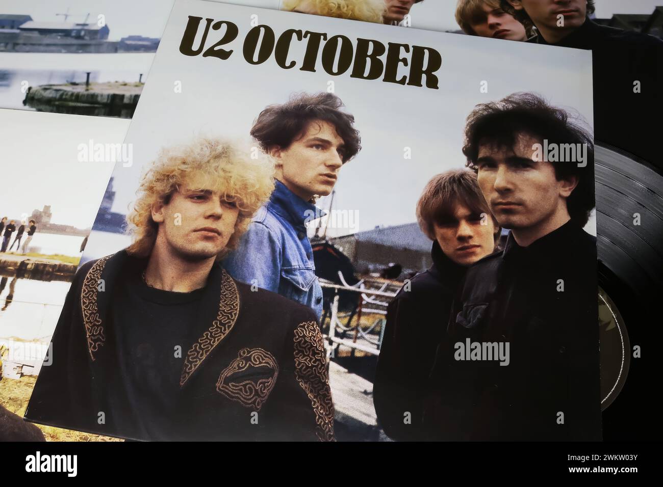 Viersen, Germany - January 9. 2024: Closeup of irish rock band U2 vinyl ... Viersen, Germany - January 9. 2024: Closeup of irish rock band U2 vinyl ...