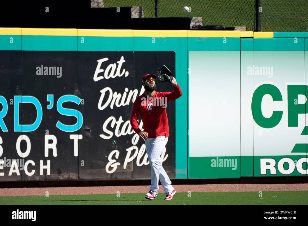 Philadelphia Phillies outfielder Weston Wilson catches a fly ball ...