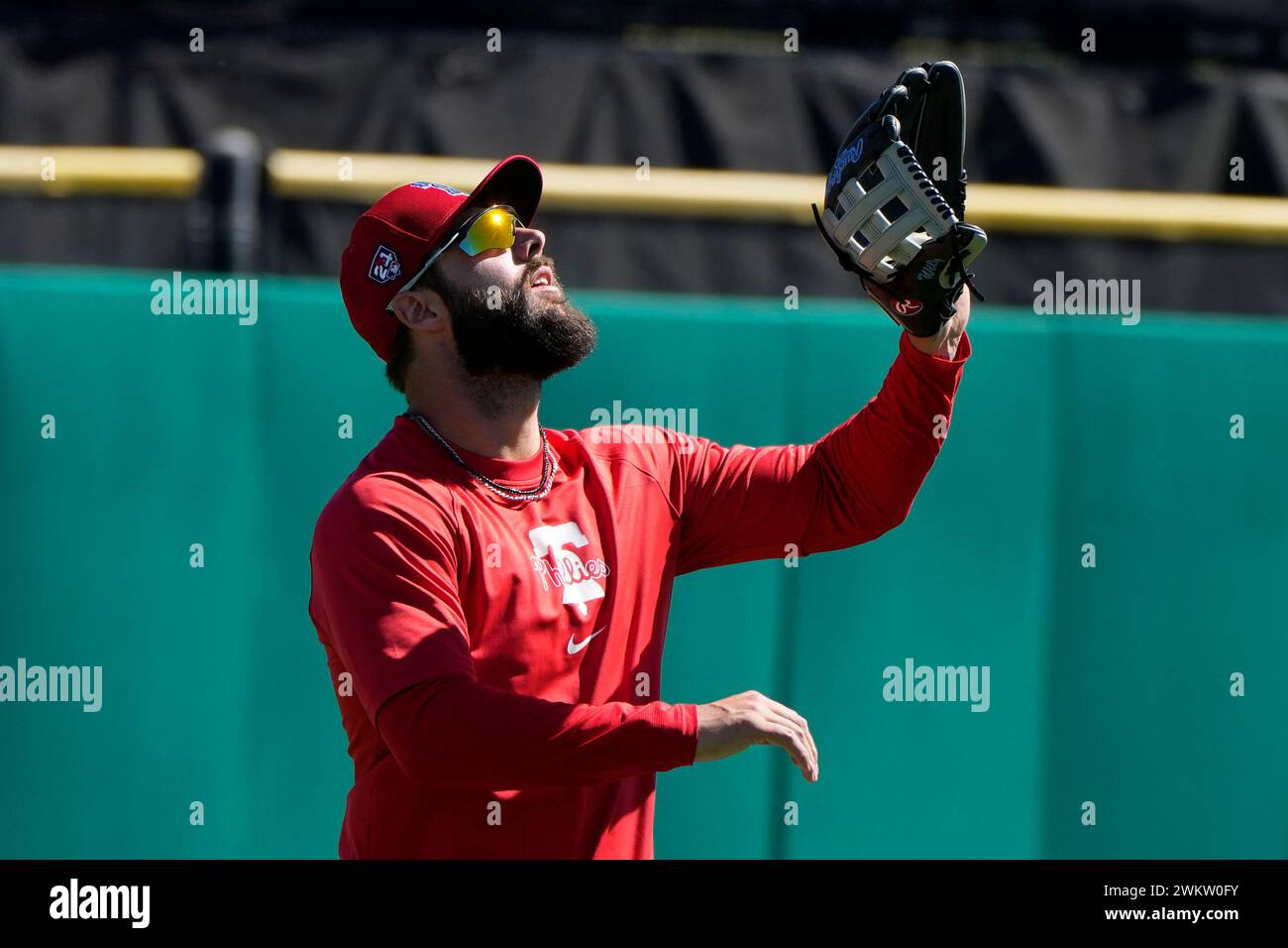 Philadelphia Phillies outfielder Weston Wilson looks to catch a fly ...