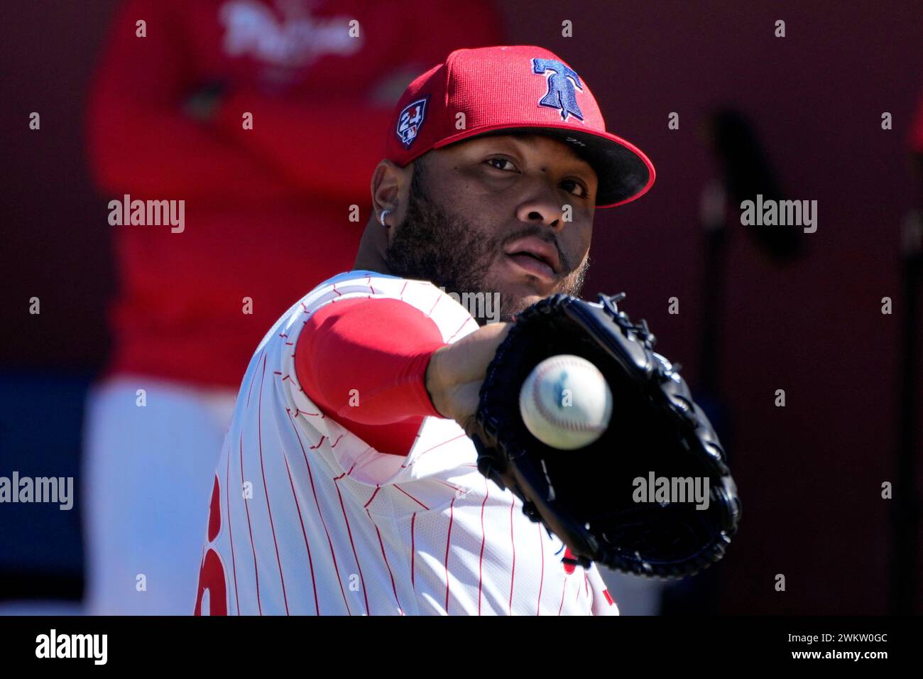 Philadelphia Phillies pitcher Jose Alvarado catches a ball during a ...