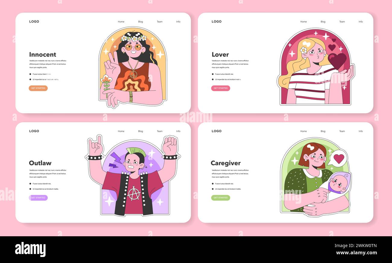 Personality psychological archetypes set. Twelve characters ...