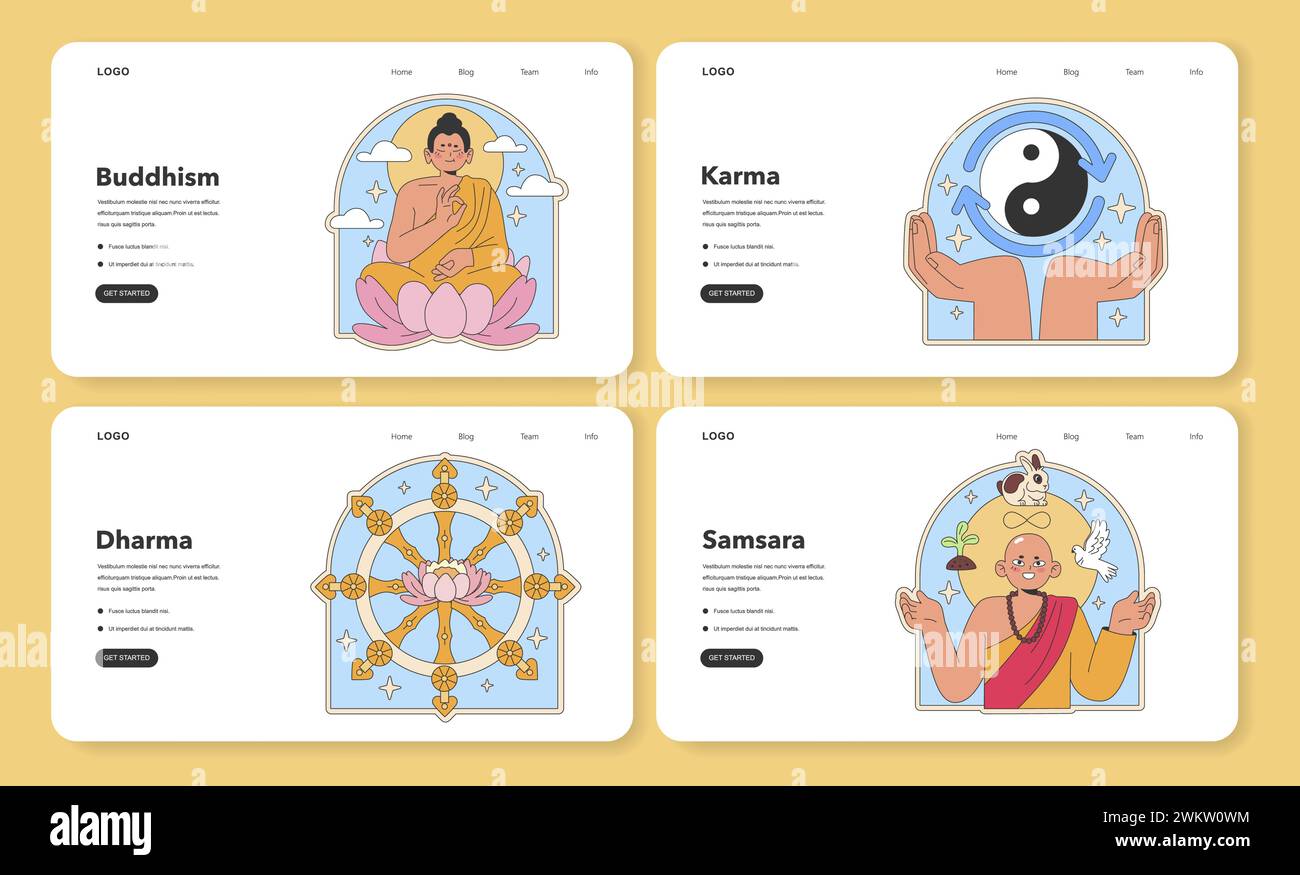 Buddhism concept set. Iconic representations of Buddha, Karma, Dharma ...