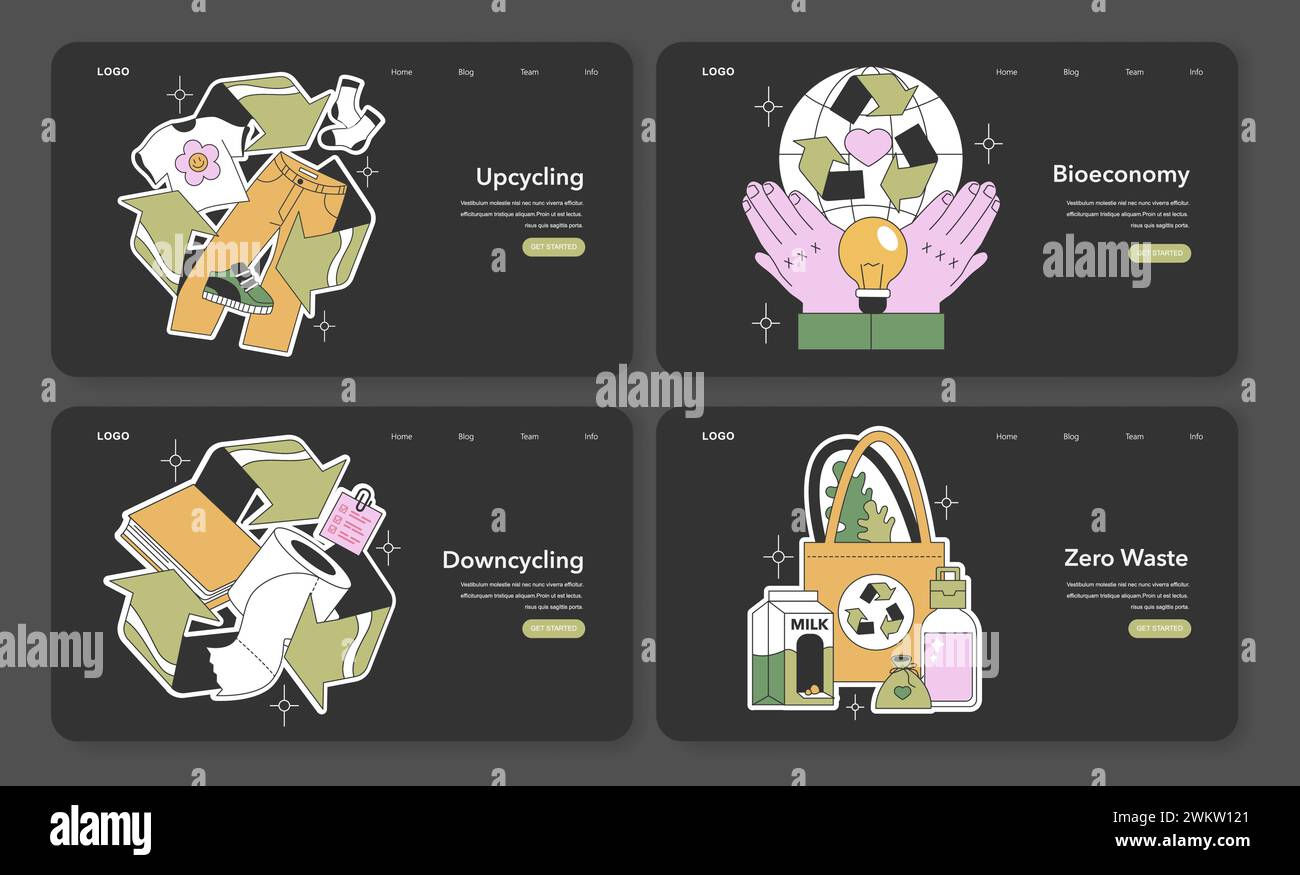 Circular Economy banner collection. Highlighting upcycling, bioeconomy ...