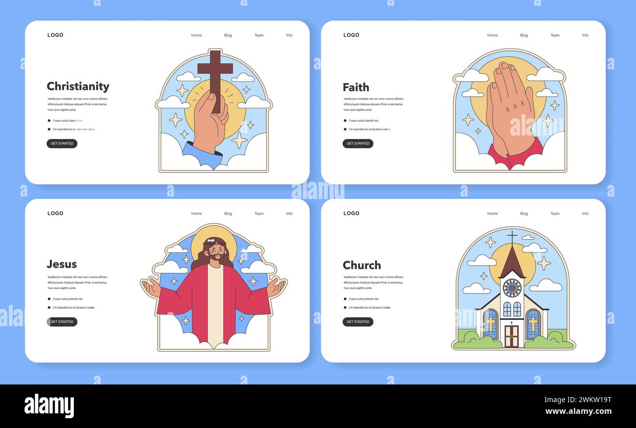 Christianity web elements. Symbols of faith, Jesus's teachings, and ...