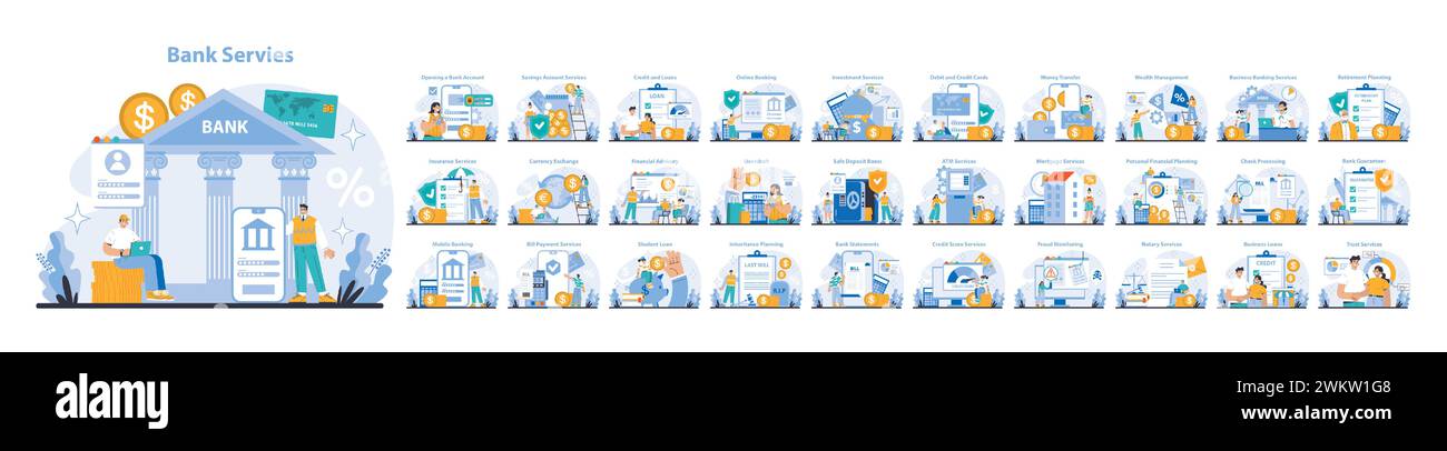 Bank Services set. From account opening to wealth management, a ...
