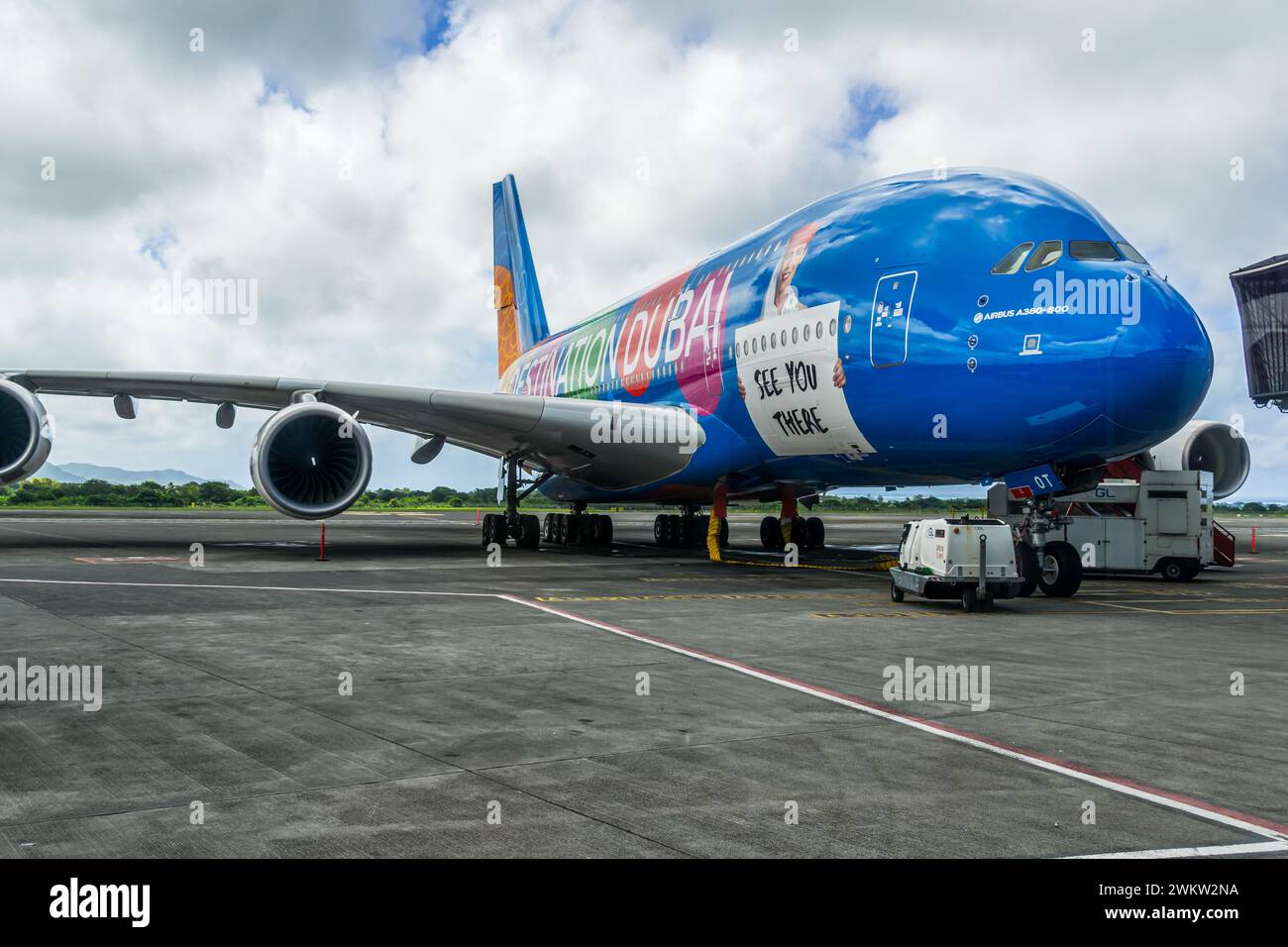 23 March 2023 - Front view of a colourful Emirates airline Airbus ...