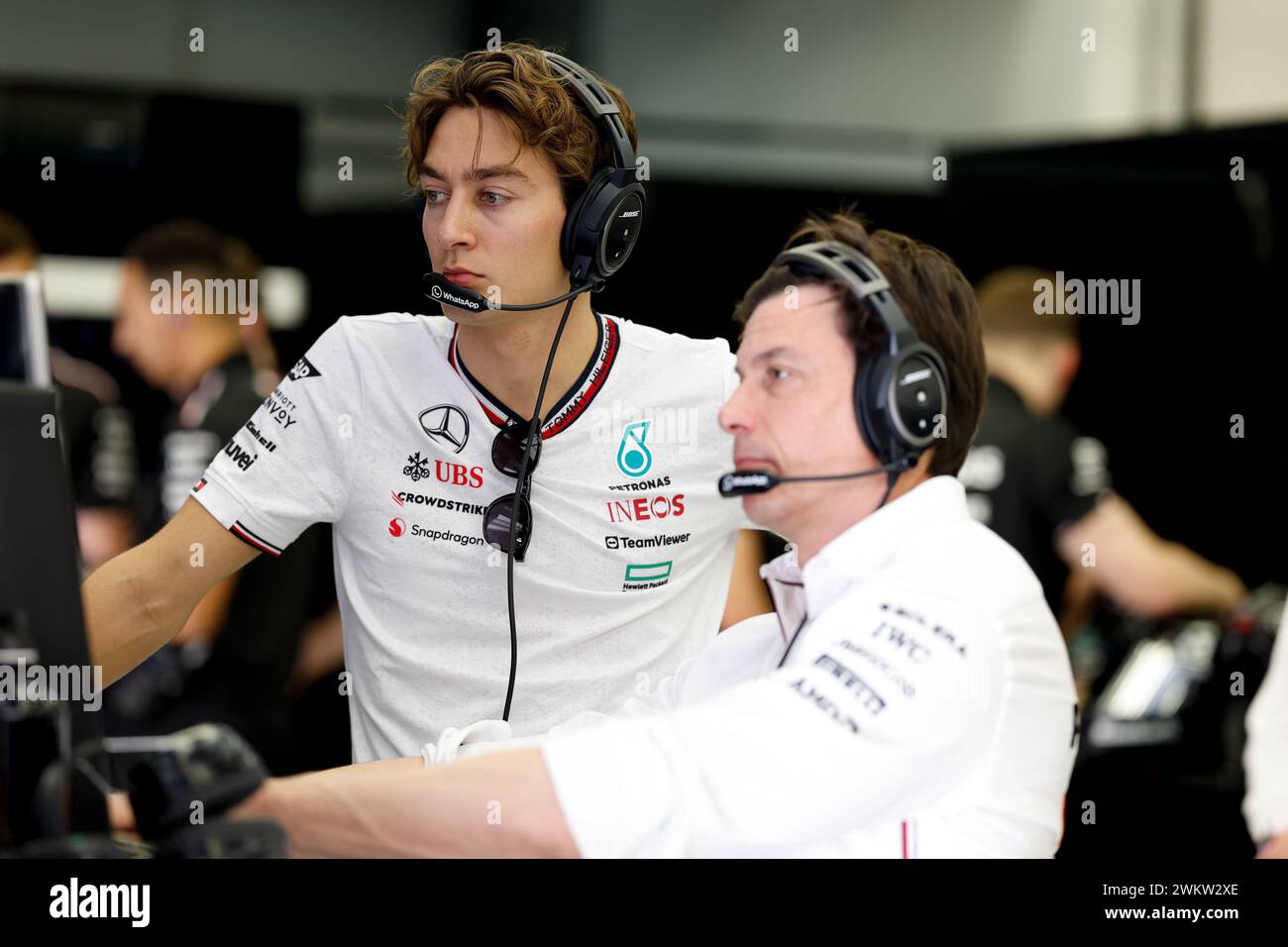 RUSSELL George (gbr), Mercedes AMG F1 Team W15, portrait and WOLFF Toto ...