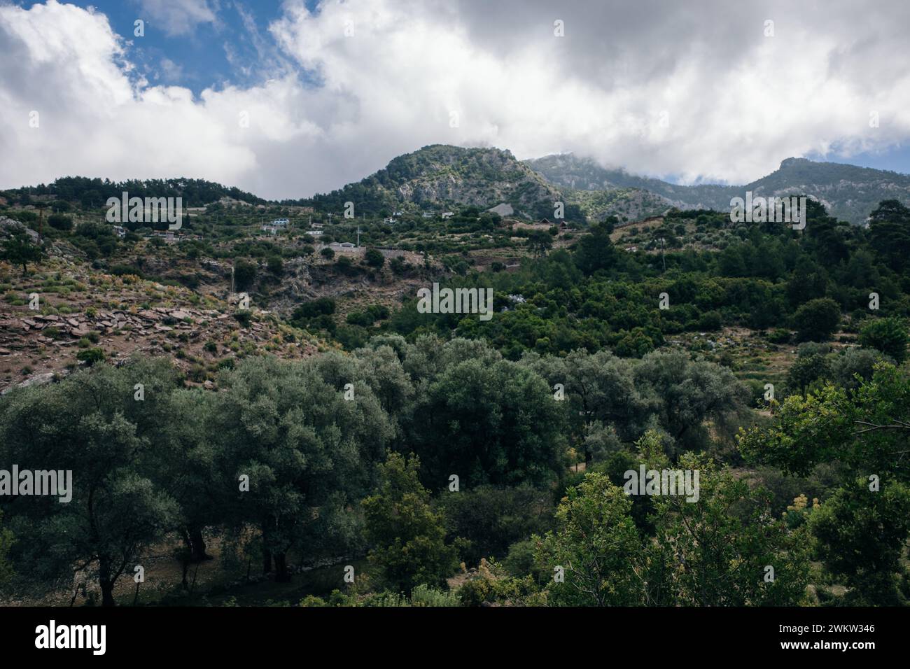 Babadag mountain, panoramic view. Wide landscape with mountains and ...