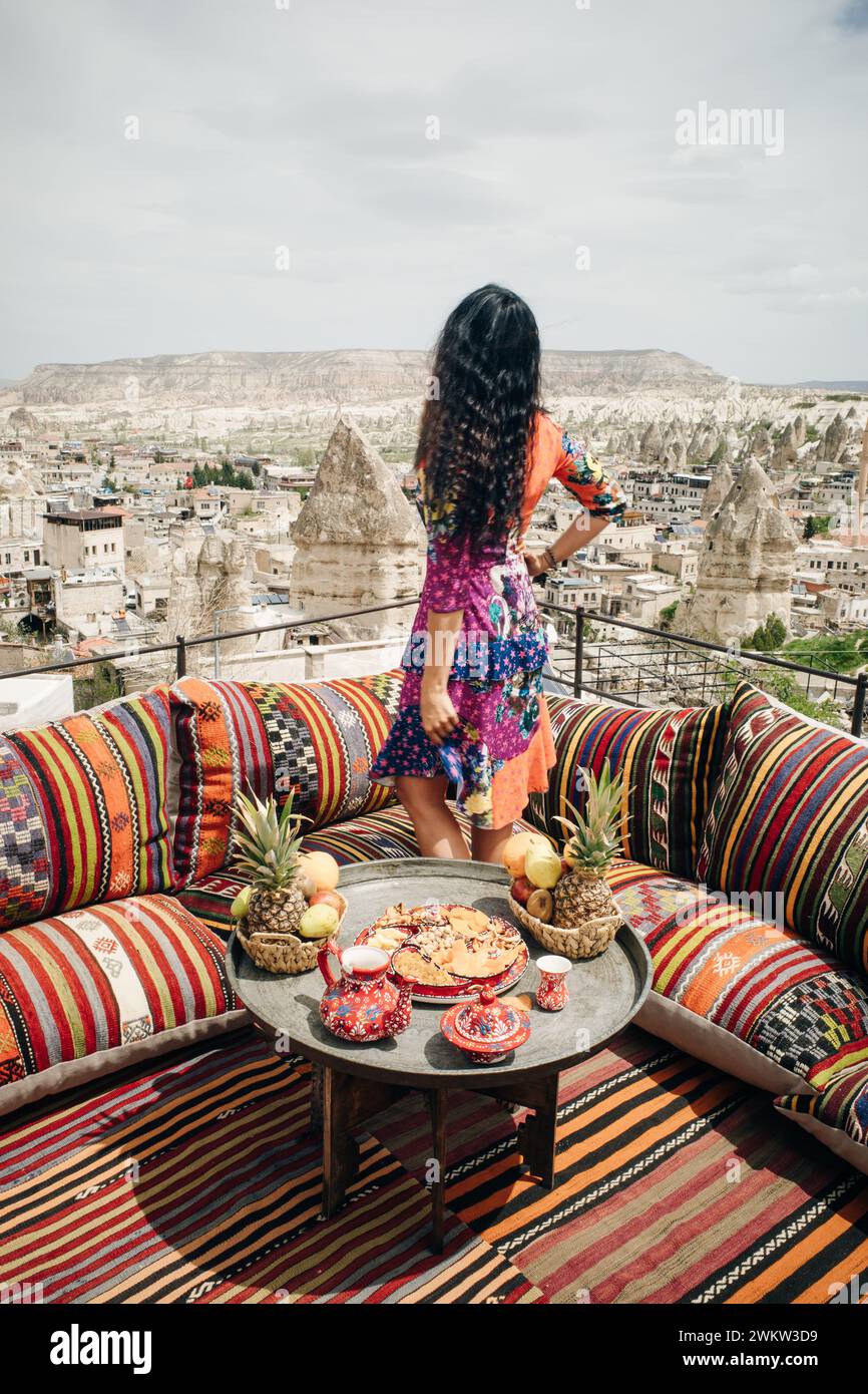 Traditional turkish breakfast with Cappadocia view . Goreme, Turkey ...
