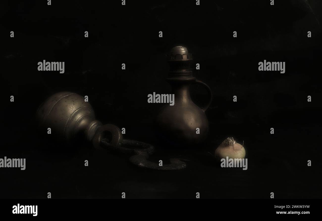 still life composition in low key and flemish style Stock Photo - Alamy