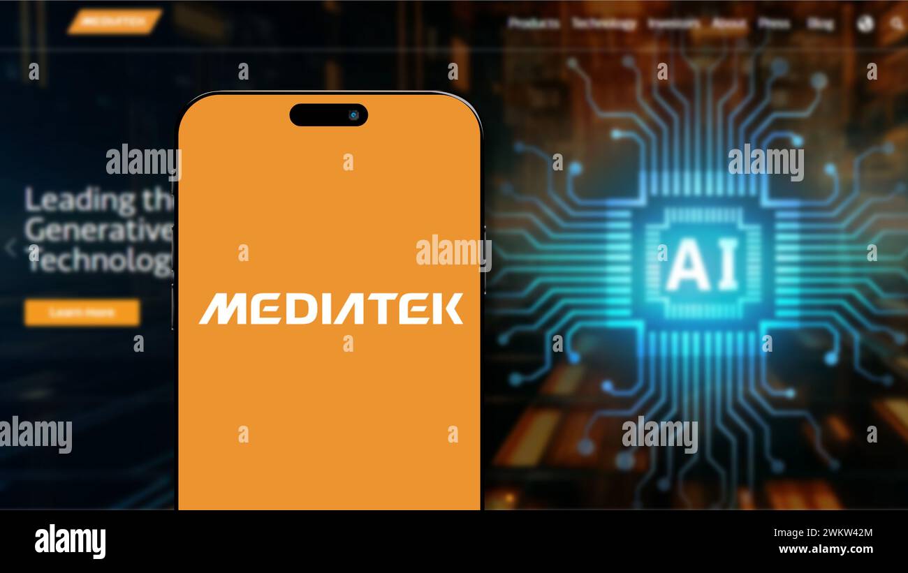 Istanbul, Turkey - 19 Feb 2024: Mediatek logo on smartphone screen with ...