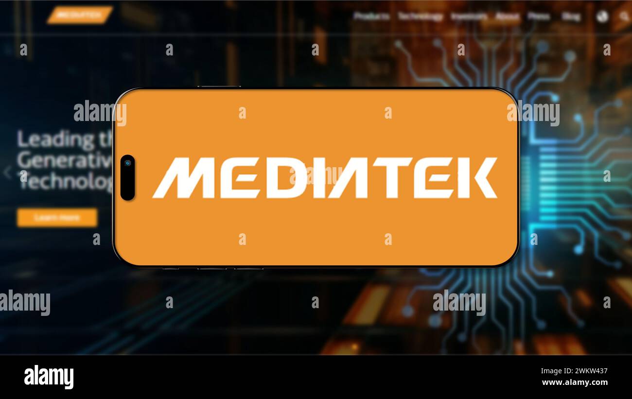 Istanbul, Turkey - 19 Feb 2024: Mediatek logo on smartphone screen with ...
