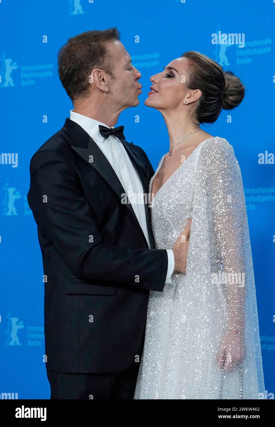 Actors Rocco Siffredi, left, and Rosa Caracciolo, right, pose for media ...