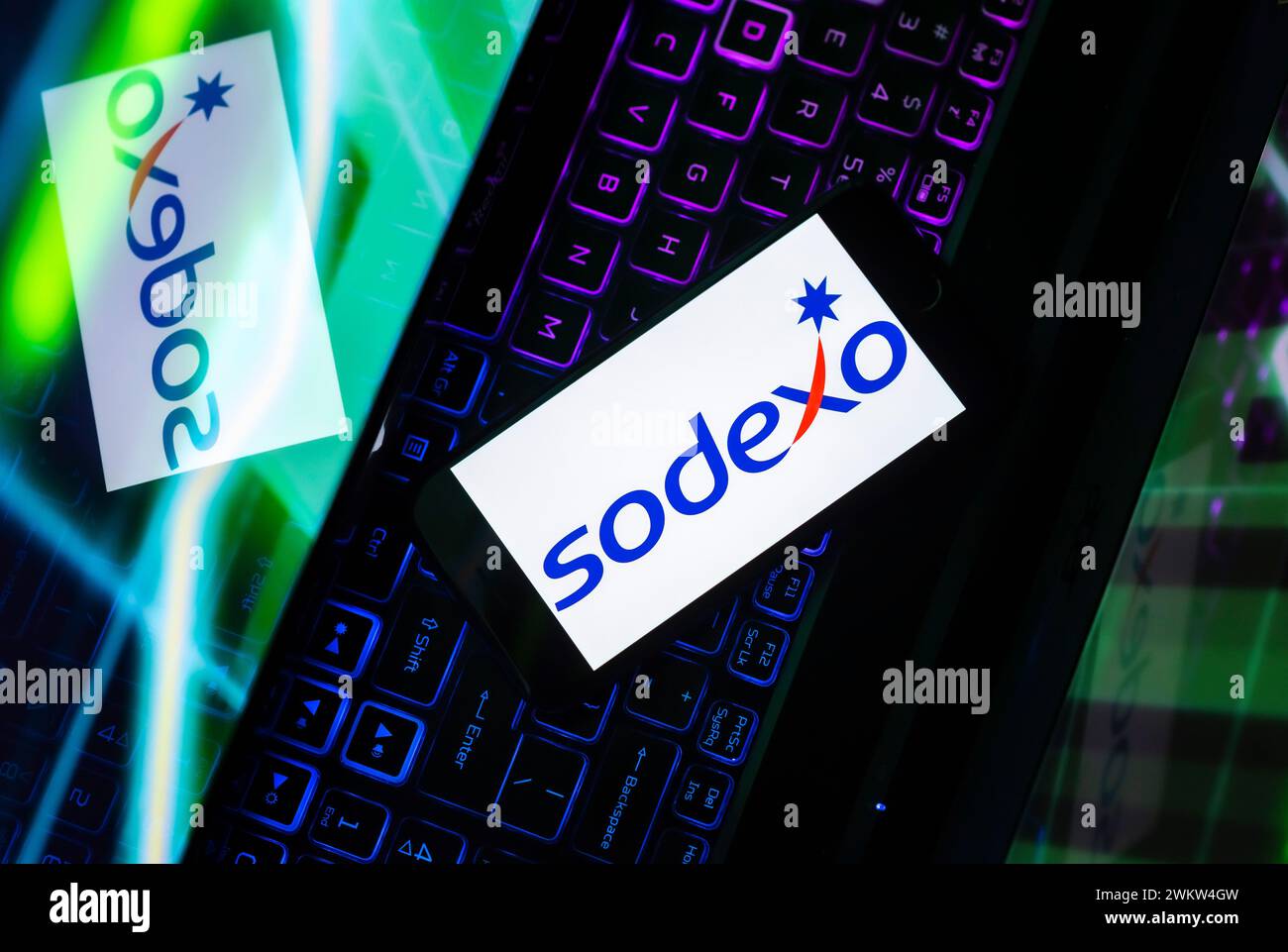 In this photo illustration, the Sodexo logo is seen displayed on a ...