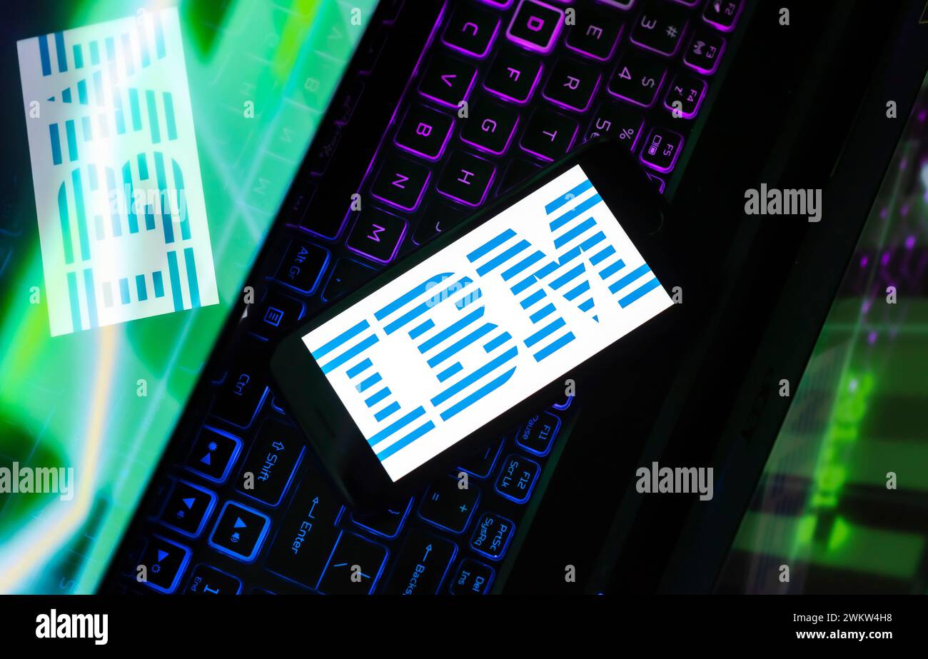 In this photo illustration, the IBM logo is seen displayed on a mobile ...