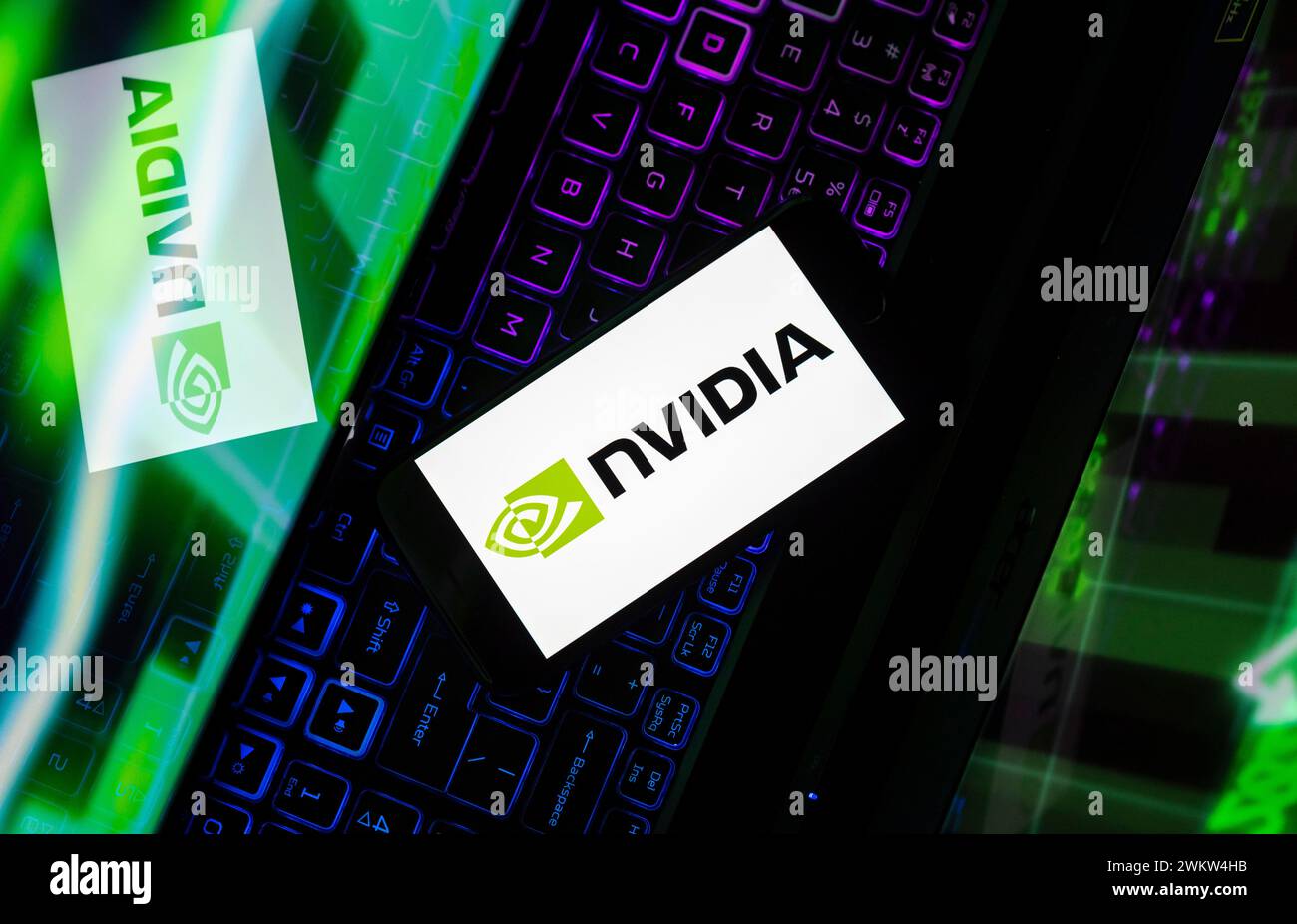 In this photo illustration, the Nvidia logo is seen displayed on a ...
