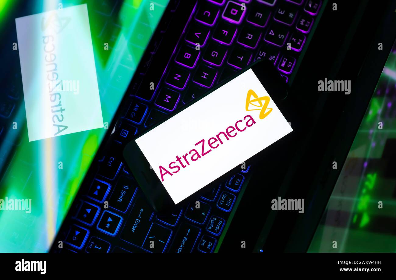 In this photo illustration, the AstraZeneca logo is seen displayed on a ...