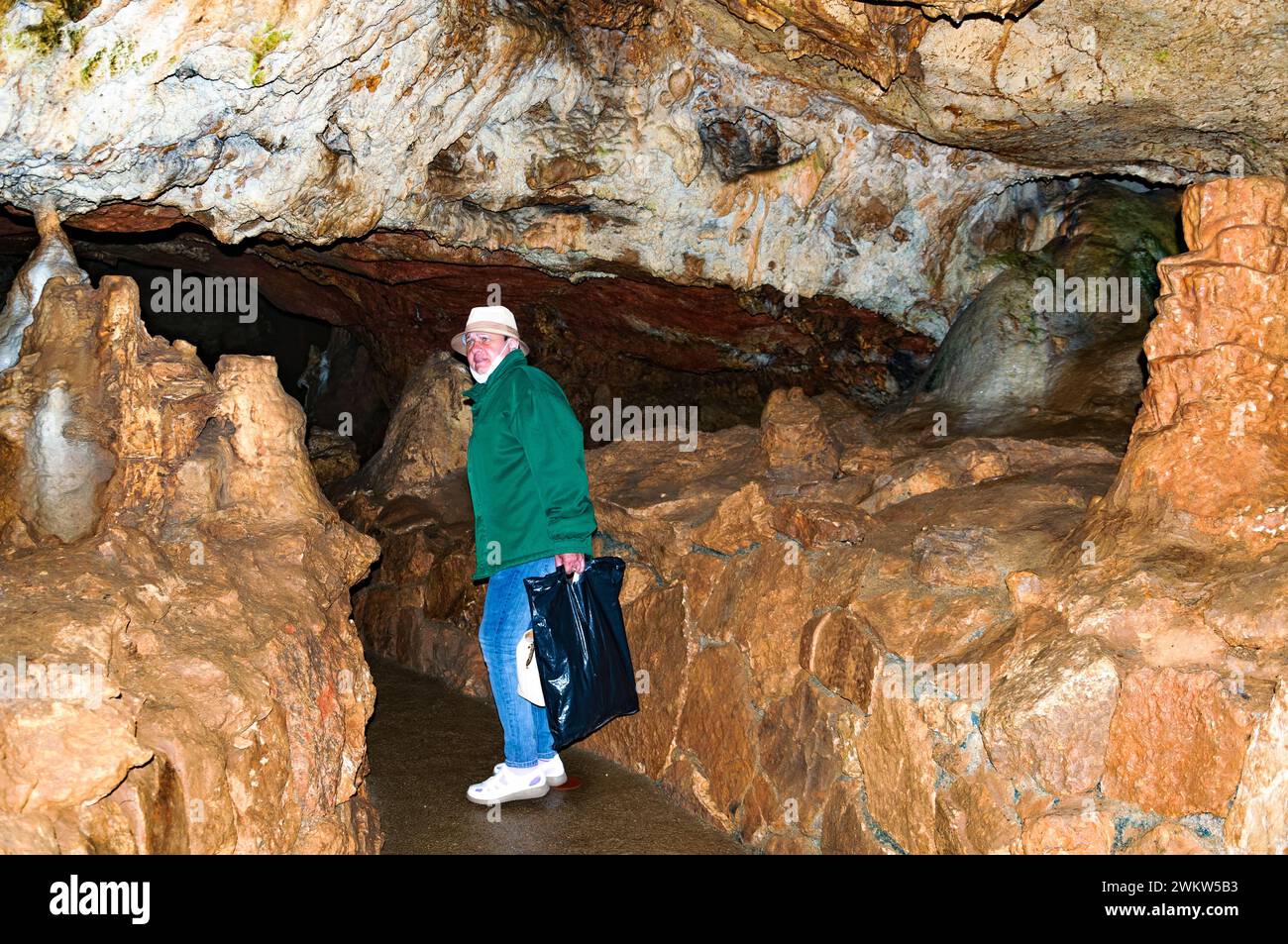 A woman, a member of a tourist group, poses against the backdrop of a ...