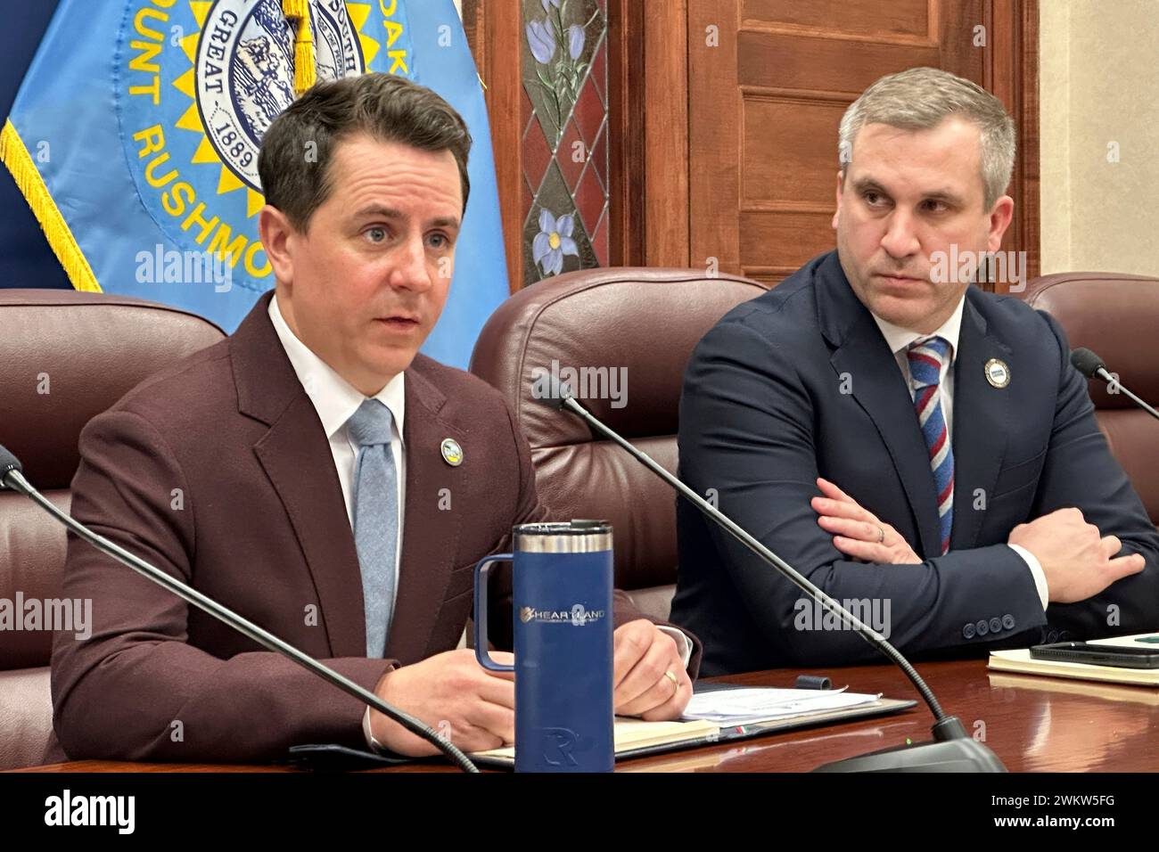 South Dakota Republican House Majority Leader Will Mortenson, at left ...