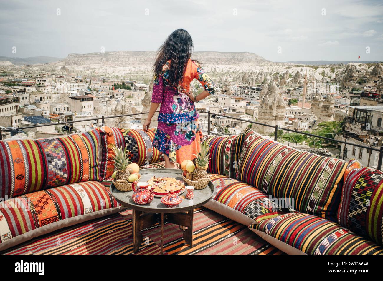 Traditional turkish breakfast with Cappadocia view . Goreme, Turkey ...