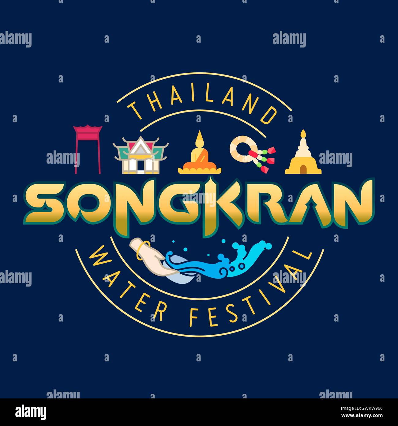 Songkran festival thailand water splashing logotype and lettering ...