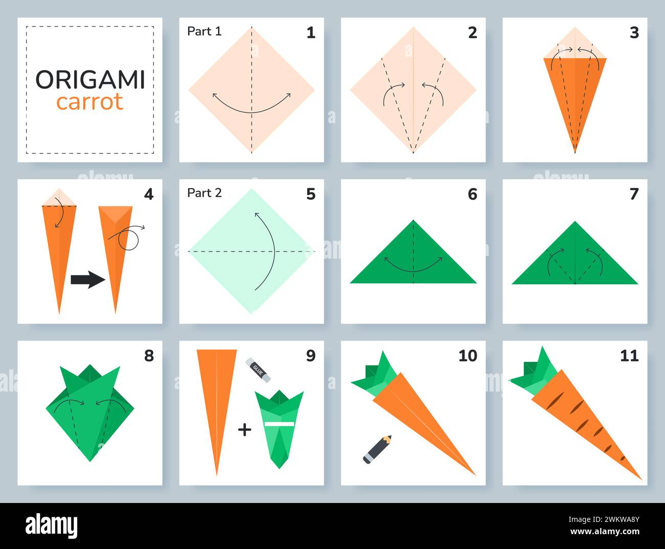 Origami tutorial for kids. Paper carrot Stock Vector Image & Art - Alamy