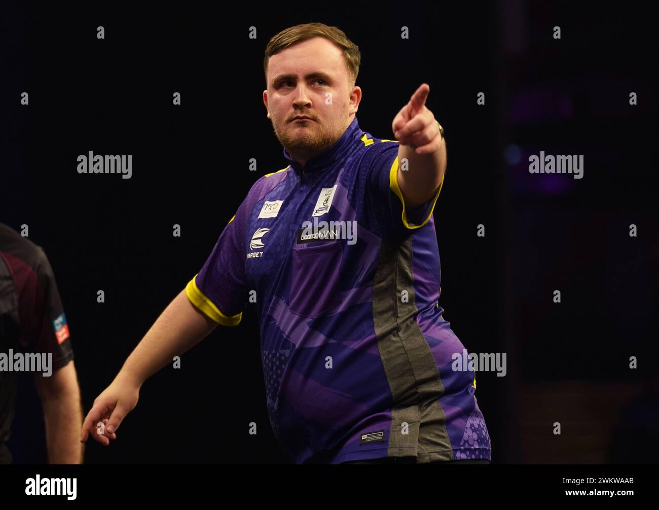 Luke Littler celebrates against Peter Wright during night four of the ...