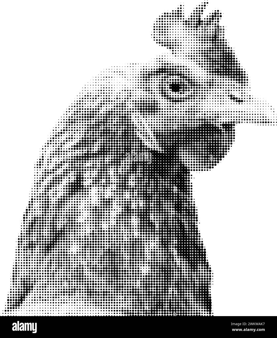 Monochrome halftone drawing of a chicken head with Beak and Feathers on ...