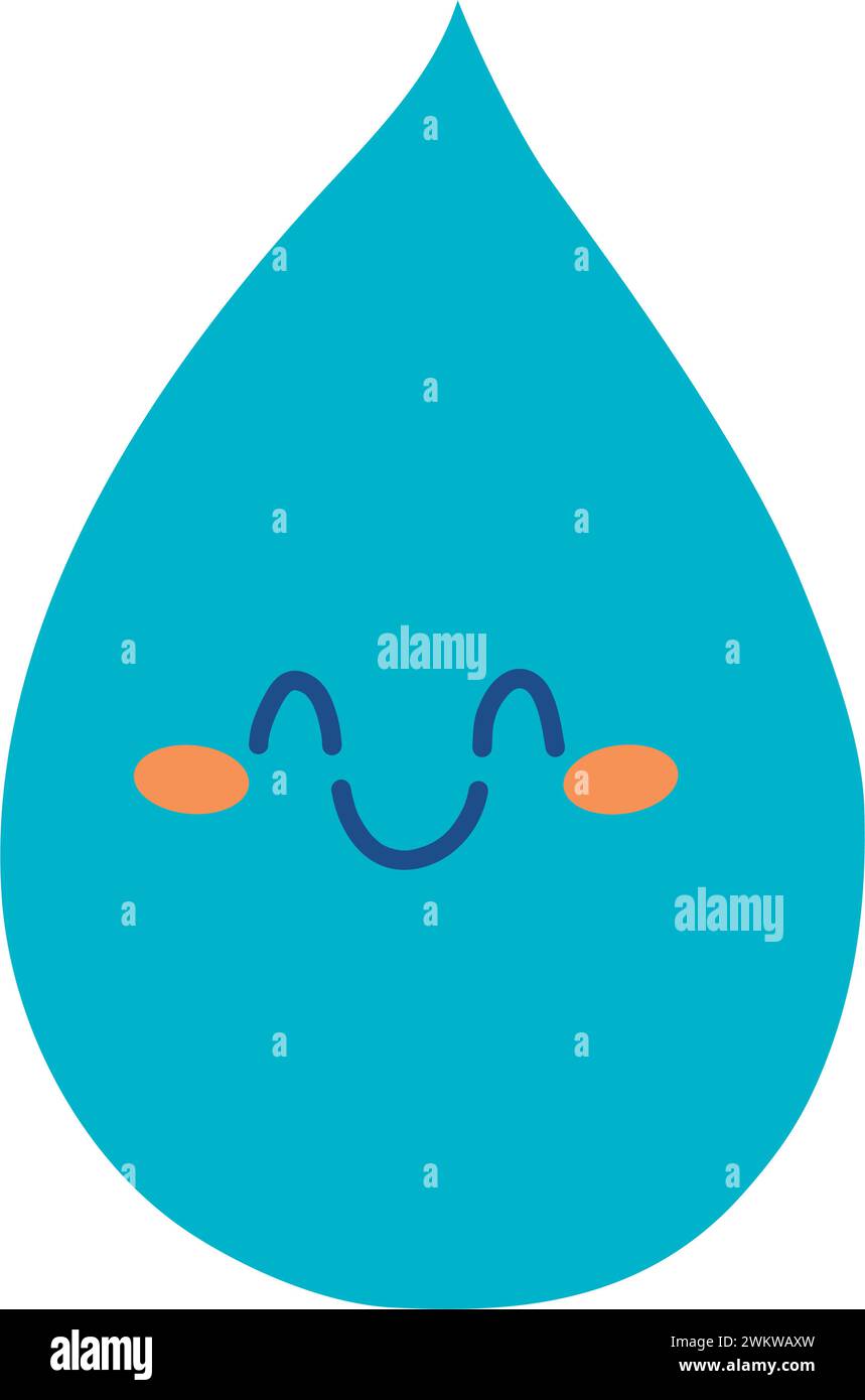 Cute kawaii hand drawn water drop. Funny vector character smiling Stock ...