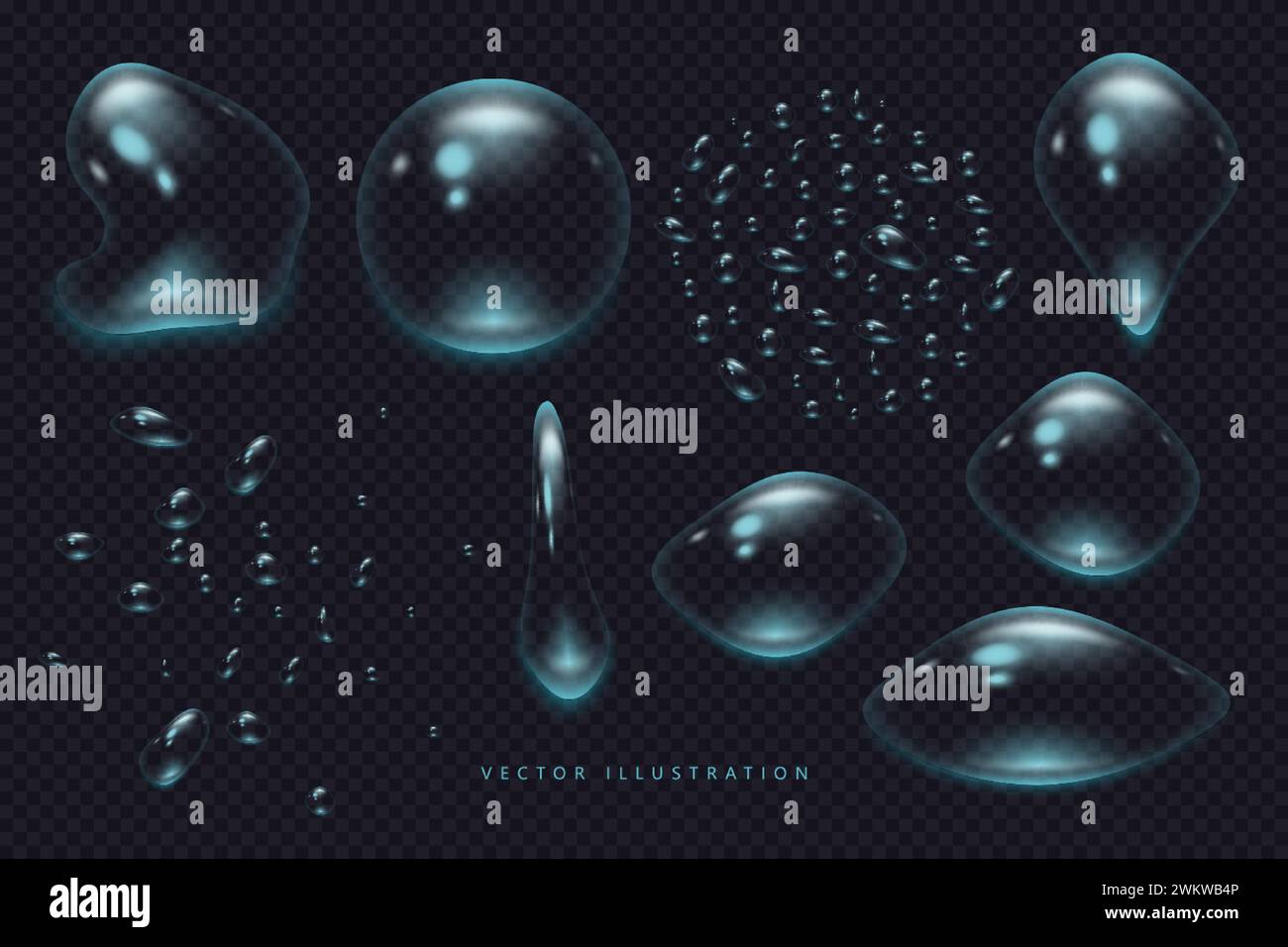 Turquoise Water drops, condensation on the window, on the surface. Realistic Transparent Vector ...