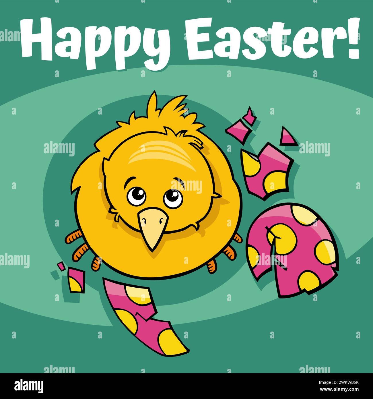 Cartoon Illustration Of Easter Chick Hatched From Easter Egg Greeting