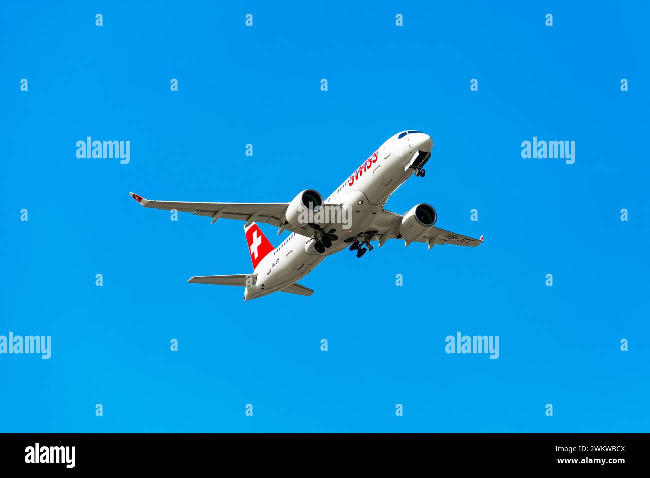 Boryspil, Ukraine - June 21, 2021: Airplane Airbus A220-300 (HB-JCF) of ...