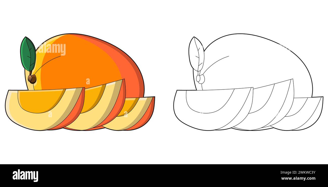 Cute Mango Colouring Page for Kids, Outlined version and Clip Art ...