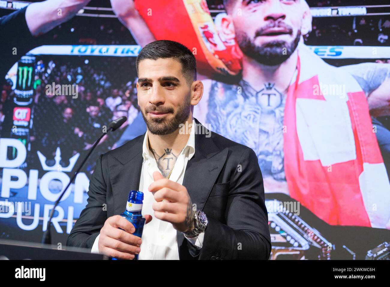Ilian Topuria attends his press conference after winning the MMA UFC ...