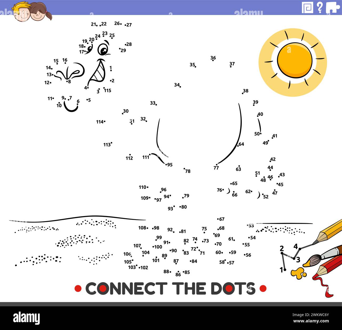 Cartoon illustration of educational connect the dots activity with ...