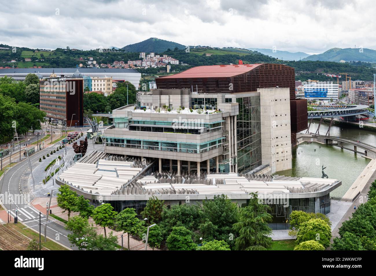 BILBAO, SPAIN - JUNE 14, 2023: Aerial view of the Euskalduna Conference ...