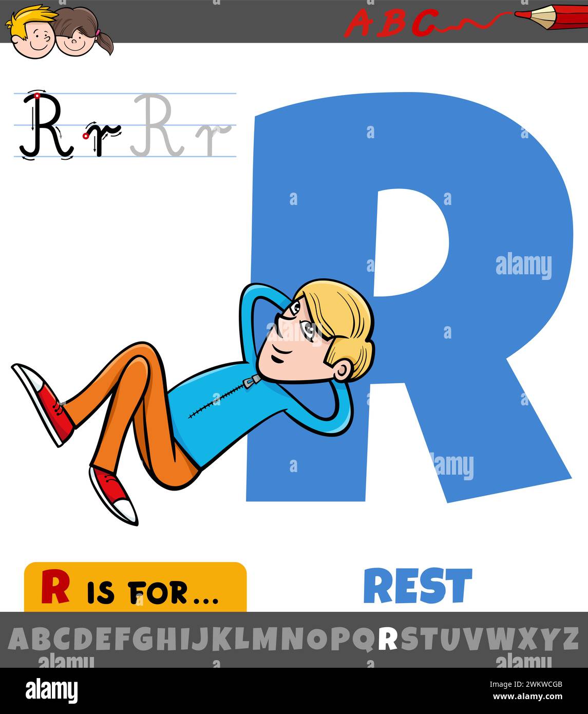 Educational cartoon illustration of letter R from alphabet with rest ...