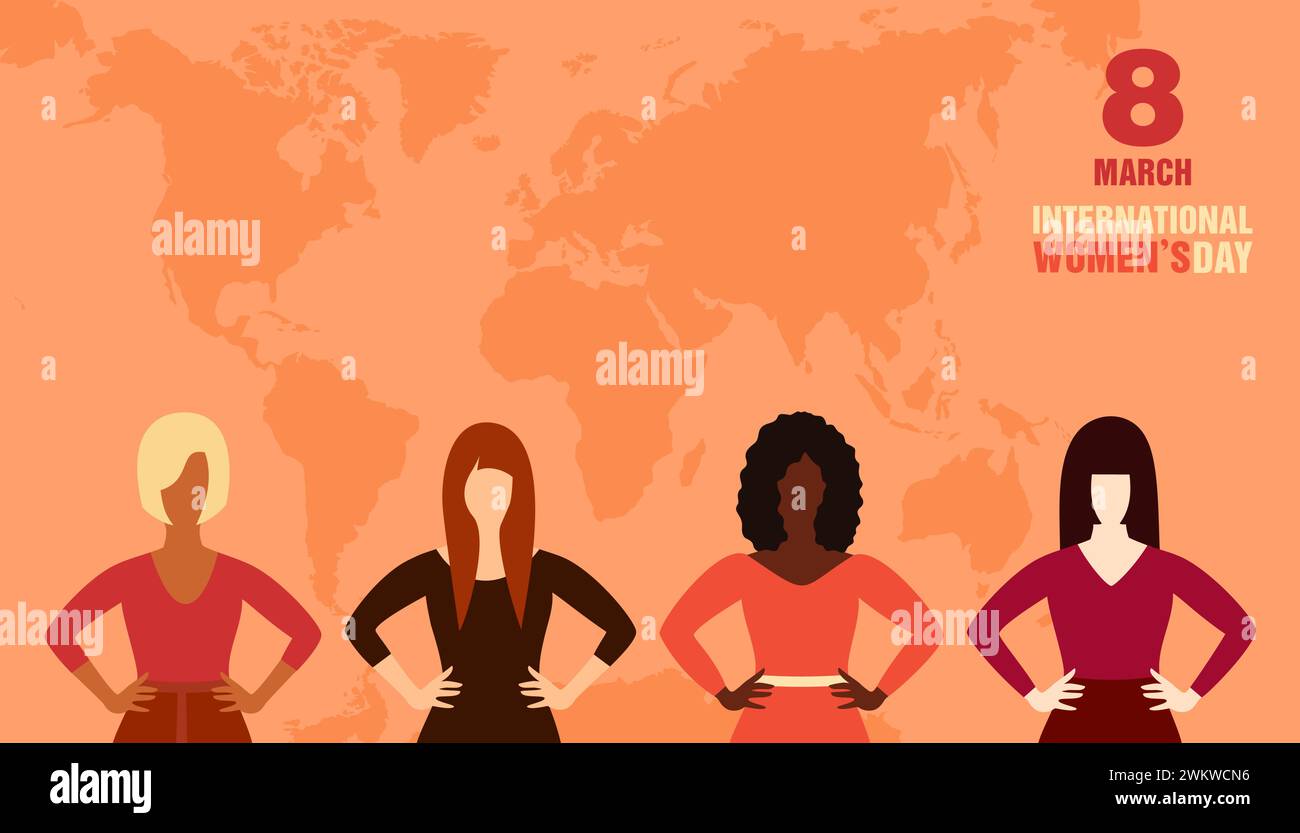 Women of different nationalities, skin tones and hair colors standing ...