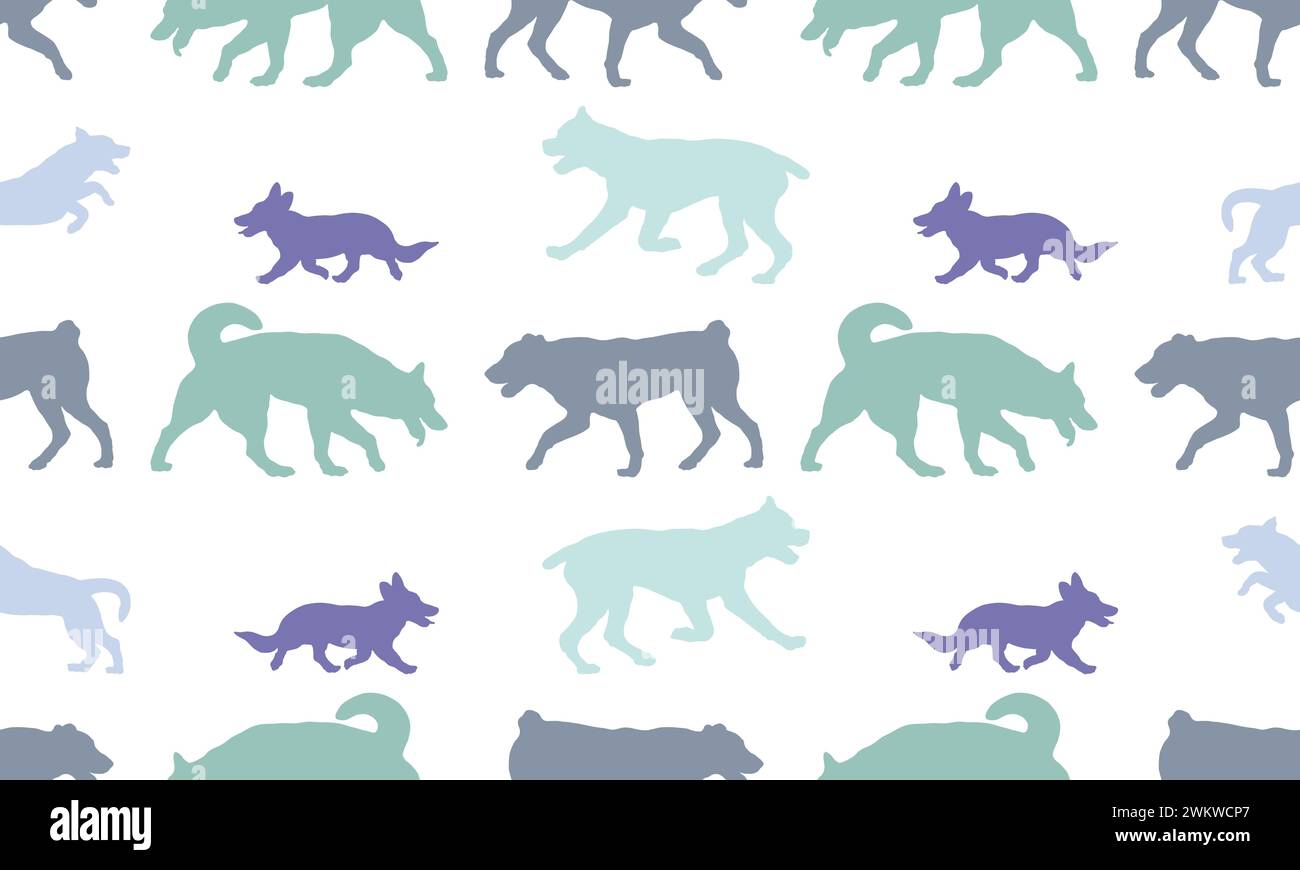 Seamless pattern. Silhouette dogs different breeds in various poses ...