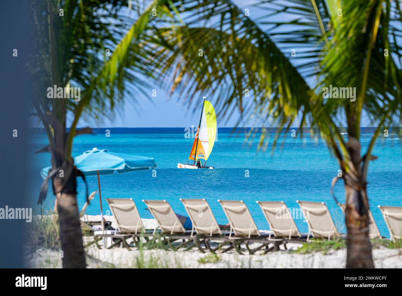 San Salvador Island Bahamas, catamaran sailing the turquoise water ...