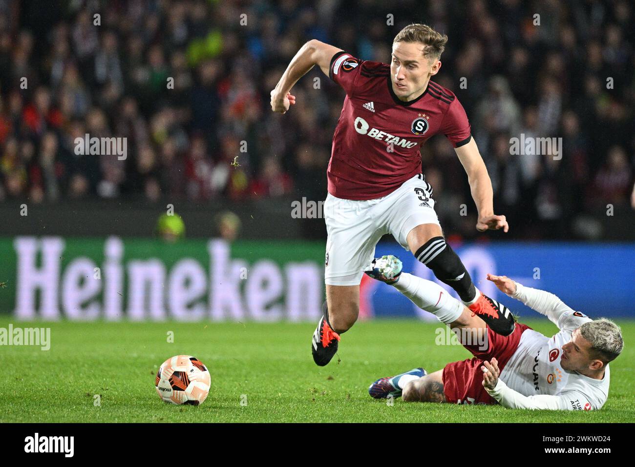 Prague, Czech Republic. 22nd Feb, 2024. L-R Jan Kuchta (Sparta) and ...