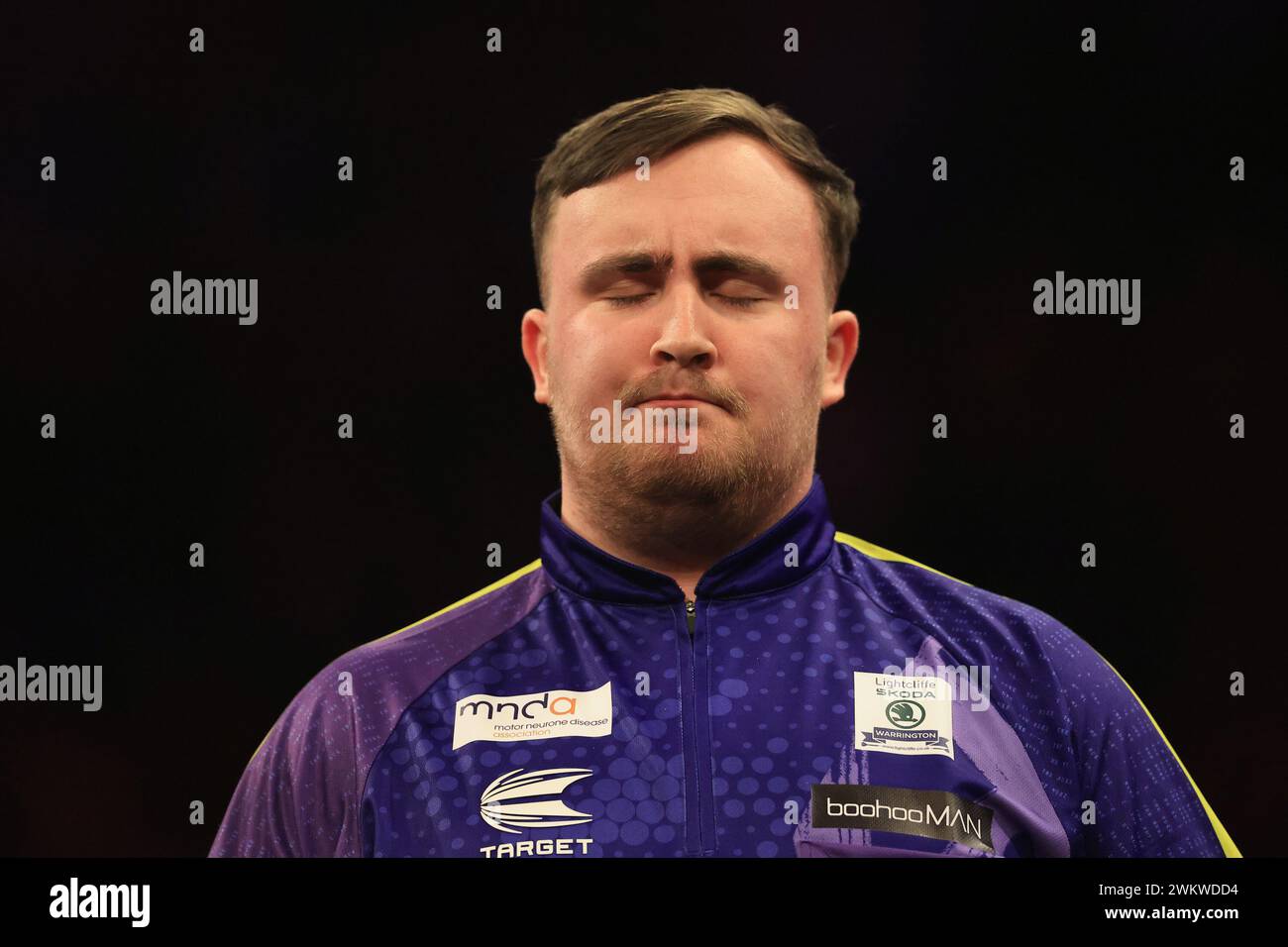Newcastle, UK. 22nd Feb, 2024. Luke Littler reacts during the 2024 ...
