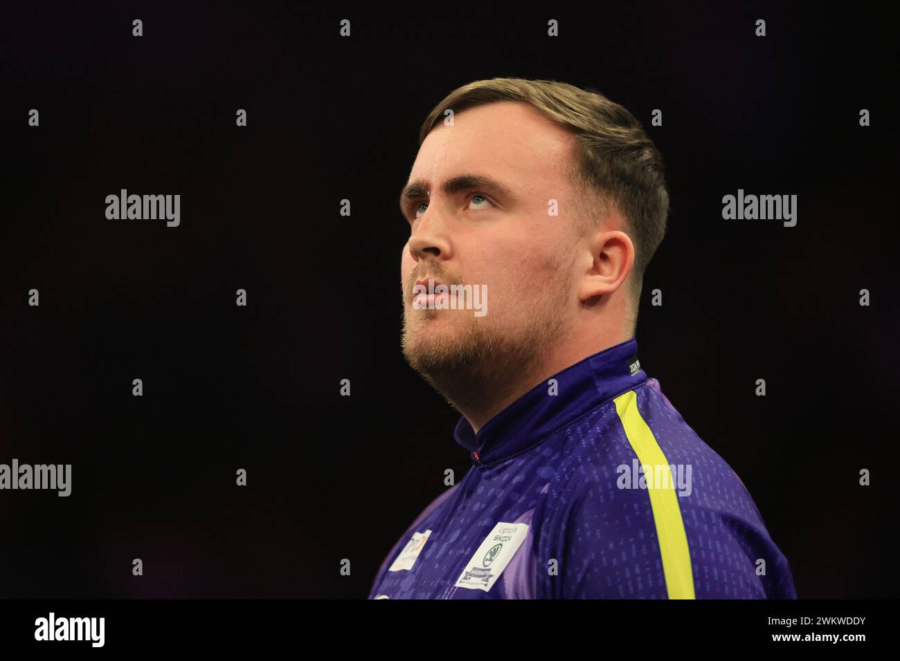 Newcastle, UK. 22nd Feb, 2024. Luke Littler reacts during the 2024 ...