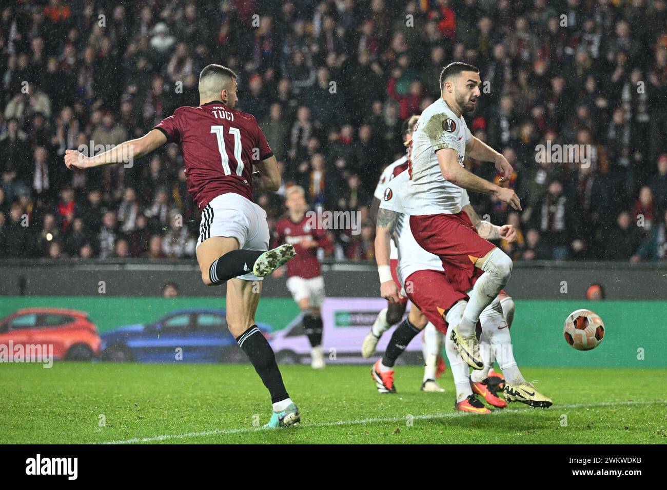 Prague, Czech Republic. 22nd Feb, 2024. L-R Indrit Tuci (Sparta) scores ...