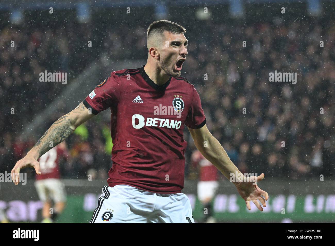 Prague, Czech Republic. 22nd Feb, 2024. Indrit Tuci (Sparta) celebrates ...