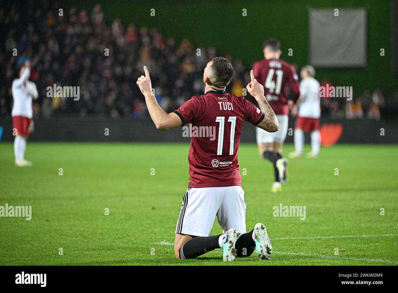 Prague, Czech Republic. 22nd Feb, 2024. Indrit Tuci (Sparta) celebrates ...