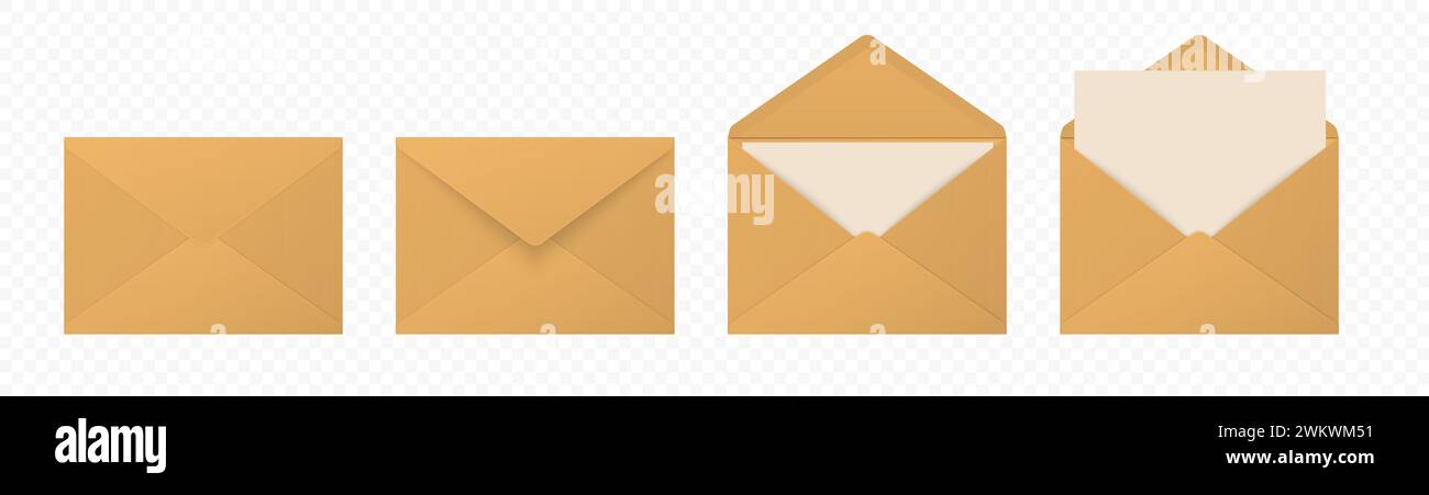Vector Beige or Brown Envelopes with Blank Letter. Folded, Unfolded ...