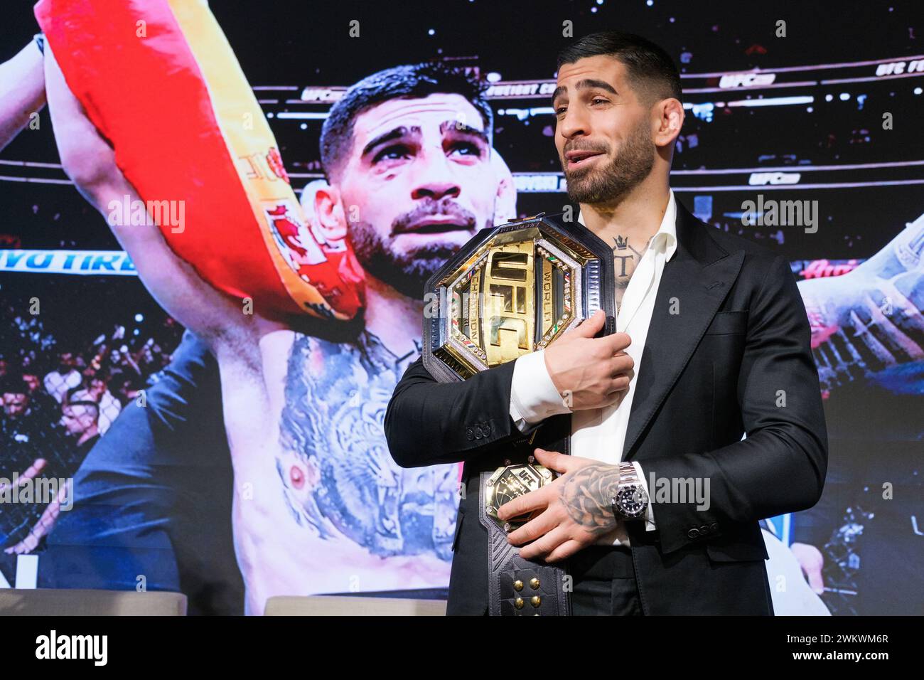 Madrid, Spain. 22nd Feb, 2024. Ilian Topuria attends his press ...