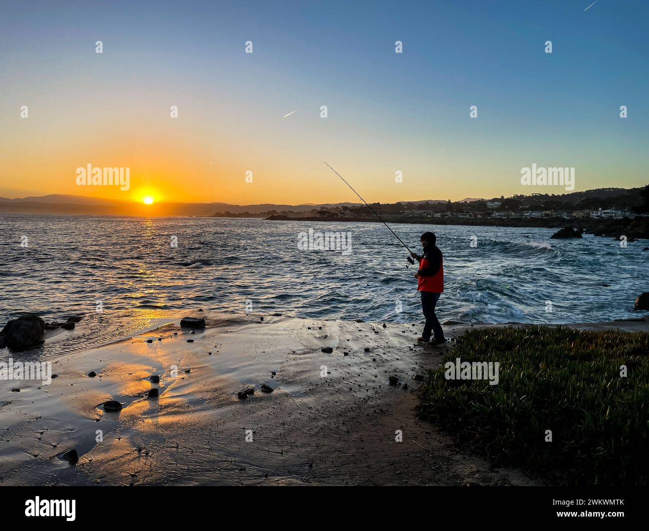 Surf fising at Lover's Point in Pacific Grove, California Stock Photo ...